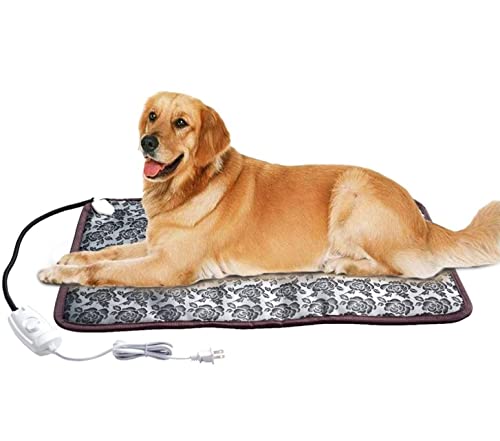 XXL Large Dog Bed Outdoor or Home,Electric Heating Mat for Dog House Crate Pad for Small Medium Pet Cat Puppy Waterproof Easy Clean Long Chew Proof Cord Gray,34inx21in,30-60W