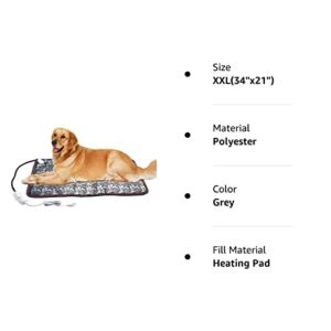 XXL Large Dog Bed Outdoor or Home,Electric Heating Mat for Dog House Crate Pad for Small Medium Pet Cat Puppy Waterproof Easy Clean Long Chew Proof Cord Gray,34inx21in,30-60W