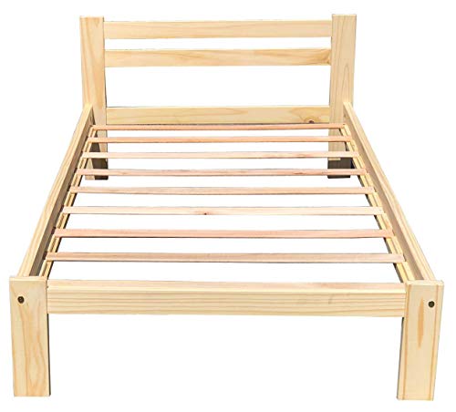 Amazonas Twin Bed Solid Pine Wooden Single Bed Unfinished with Slats Support Suitable for Boys Girls Kids Bedroom Wooden Bed Frame Single Bed Ready to Finish