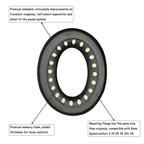 Genuine Leather Ear-Pads Ear-Cushions for Bose QuietComfort QC 35 35-ii 25 15 2, Lambskin Replacement Pads Parts for QC-35 QC-35ii QC-25 QC-15 QC-2 SoundLink SoundTrue Around-Ear II AE2 Headphones