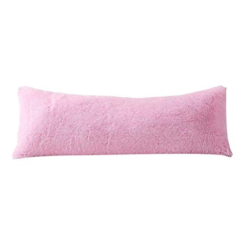 Reafort Luxury Long Hair, PV Fur, Faux Fur Body Pillow Cover/Case 21"x54" with Zipper Closure(Pink, 21"X54" Pillow Cover)