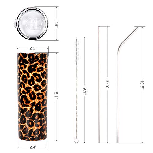 Stainless Steel Tumbler with Straw and Lid, Vacuum Insulated Double Wall Cup for Coffee, Tea, Beverages(Leopard, 20 oz)