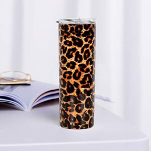 Stainless Steel Tumbler with Straw and Lid, Vacuum Insulated Double Wall Cup for Coffee, Tea, Beverages(Leopard, 20 oz)