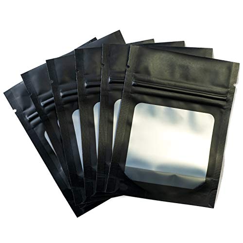 HANSER | Smell Proof Odorless Mylar Resealable Foil Pouch Bags with clear Window | Stand up bottom | Airtight | matte black | 100 Pieces | 3x4 inches