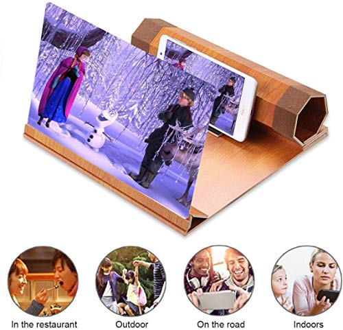 ORETECH Screen Magnifier, 12 inch Foldable Smart Phone Screen Amplifier Projector Movie Video Enlarger Wooden Phone Holder Stand with 3D Screen Magnifying Amplifying Glass for All Smart Phone Model