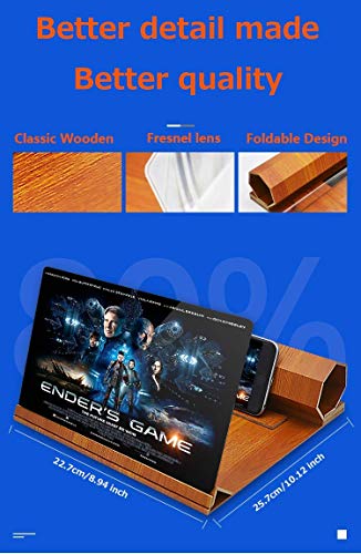 ORETECH Screen Magnifier, 12 inch Foldable Smart Phone Screen Amplifier Projector Movie Video Enlarger Wooden Phone Holder Stand with 3D Screen Magnifying Amplifying Glass for All Smart Phone Model