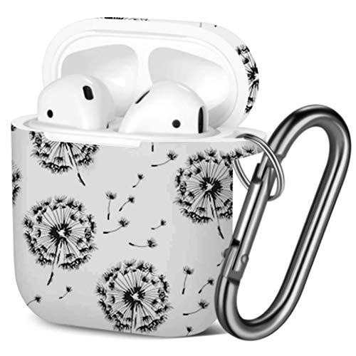 [ Compatible with AirPods 2 and 1 ] Shockproof Soft TPU Gel Case Cover with Keychain Carabiner for Apple AirPods (Dandelion Seeds Blowing Wind)