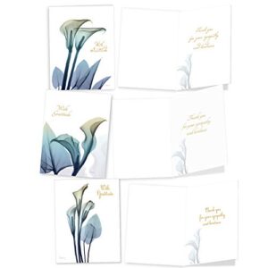 The Best Card Company - 20 Bulk Sympathy Thank You Cards (4 x 5.12 Inch) - Boxed Bereavement Notecards, Assorted Gratitude Set (10 Designs, 2 Each) - Blooming Expressions AM6221STG-B2x10