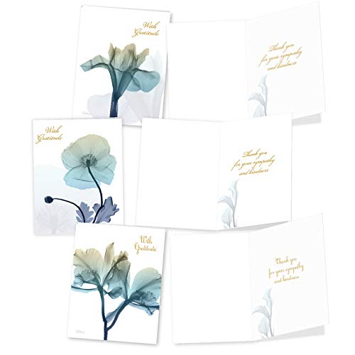 The Best Card Company - 20 Bulk Sympathy Thank You Cards (4 x 5.12 Inch) - Boxed Bereavement Notecards, Assorted Gratitude Set (10 Designs, 2 Each) - Blooming Expressions AM6221STG-B2x10