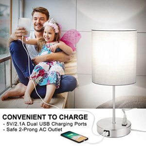 SHINE HAI Touch Control Table Lamp, 3 Way Dimmable Bedside Desk Lamp with 2 USB Ports and AC Outlet, Nightstand Lamp for Bedroom Living Room, Modern Office Lamp, Silver Base, 60W LED Bulb Included