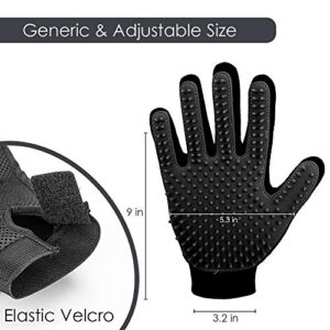 Upgrade Version Pet Grooming Glove - Gentle Deshedding Brush Glove - Efficient Pet Hair Remover Mitt - Enhanced Five Finger Design - Perfect for Dog & Cat with Long & Short Fur - 1 Pair (Black)