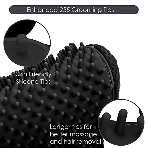 Upgrade Version Pet Grooming Glove - Gentle Deshedding Brush Glove - Efficient Pet Hair Remover Mitt - Enhanced Five Finger Design - Perfect for Dog & Cat with Long & Short Fur - 1 Pair (Black)