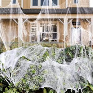 1400 sqft halloween spider webs decorations with 150 extra fake spiders, super stretchy cobwebs for halloween decor indoor and outdoor