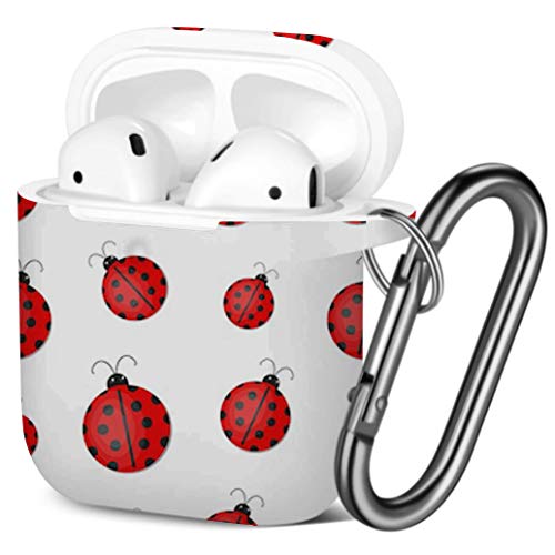 [ Compatible with AirPods 2 and 1 ] Shockproof Soft TPU Gel Case Cover with Keychain Carabiner for Apple AirPods (Ladybugs)