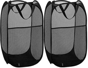 v-shine mesh pop-up laundry hamper, collapsible mesh laundry hamper basket with reinforced carry handles,folding pop-up clothes hampers for room, college dorm or travel (black, 2pack)