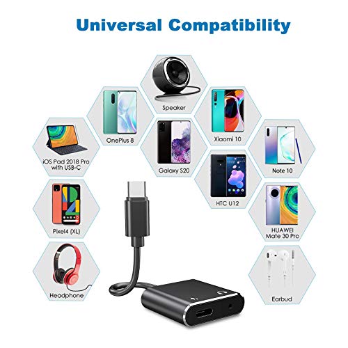 ARKTEK USB-C to 3.5mm Audio Adapter USB Type C to Headphone Jack AUX Hi-Res with DAC PD Fast Charge Adapter for Pad Pro 2018 Pixel 4 and More Devices