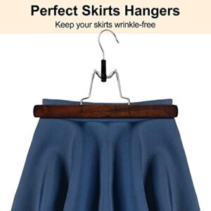 AMKUFO 12 Pack Wooden Pants Hangers with Clips Non Slip Skirt Hangers Walnut Trouser Clamp Hanger Solid Wood Hanger with 360° Swivel Hook