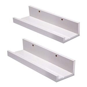 Muzilife 12 Inch White Floating Shelves - Set of 2 Rustic Wood Floating Shelves - Wall Mounted Small Picture Ledge for Bathroom, Bedroom, Living Room