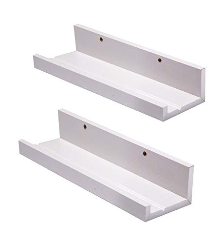 Muzilife 12 Inch White Floating Shelves - Set of 2 Rustic Wood Floating Shelves - Wall Mounted Small Picture Ledge for Bathroom, Bedroom, Living Room