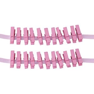 Baby Shower Clothespins,100Pcs Mini Pink Wood Clips with 25 Yard Pink Ribbon,3.5cm Wooden Clothespins Photo Craft Mini Clips