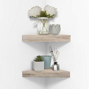 ahdecor rustic wood corner wall shelves, wall mounted floating corner shelf for home décor, 2-pack