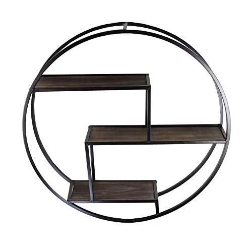 Admired By Nature Mounted Iron Hanging Storage 3 tier Floating Shelves Wall Shelf, Round Black Large