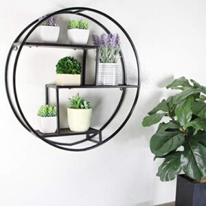 Admired By Nature Mounted Iron Hanging Storage 3 tier Floating Shelves Wall Shelf, Round Black Large