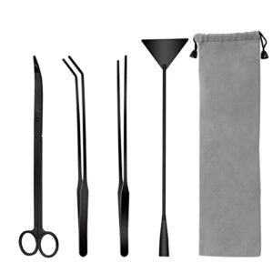 liveek aquarium aquascape tools kit, 4 in 1 anti-rust aquatic plant aquascaping tool stainless steel black tweezers scissors spatula for aquarium tank clean fish tank aquascape tools sets (black)