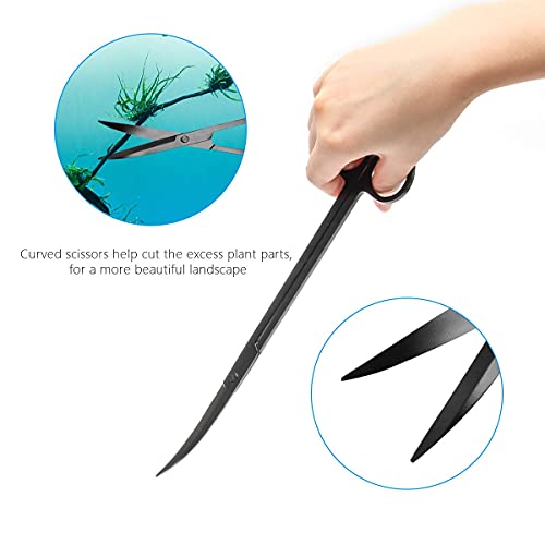 Liveek Aquarium Aquascape Tools Kit, 4 in 1 Anti-Rust Aquatic Plant Aquascaping Tool Stainless Steel Black Tweezers Scissors Spatula for Aquarium Tank Clean Fish Tank Aquascape Tools Sets (Black)