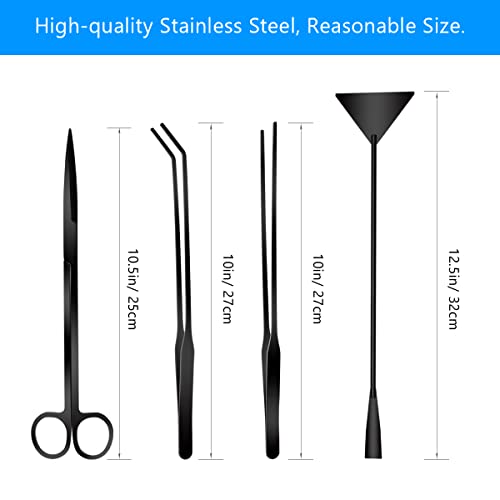 Liveek Aquarium Aquascape Tools Kit, 4 in 1 Anti-Rust Aquatic Plant Aquascaping Tool Stainless Steel Black Tweezers Scissors Spatula for Aquarium Tank Clean Fish Tank Aquascape Tools Sets (Black)