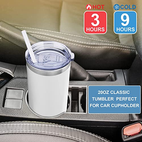 CIVAGO 20oz Tumbler with Lid and Straw, Stainless Steel Vacuum Insulated Water Coffee Tumbler Cup, Double Wall Powder Coated Spill-Proof Travel Mug Thermal Cup for Hot and Cold Drinks(White, 1 Pack)