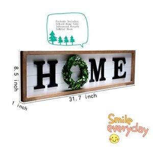 SIMPLY ANI Rustic Large Home Sign with Real Wreath for O|Framed Farmhouse Wood Wall Sign Plaque|Gallery Wall Hanging Decor, Rustic Farmhouse Home Decor|Shiplap Signs|Wooden Home Plaque|Fixer Upper