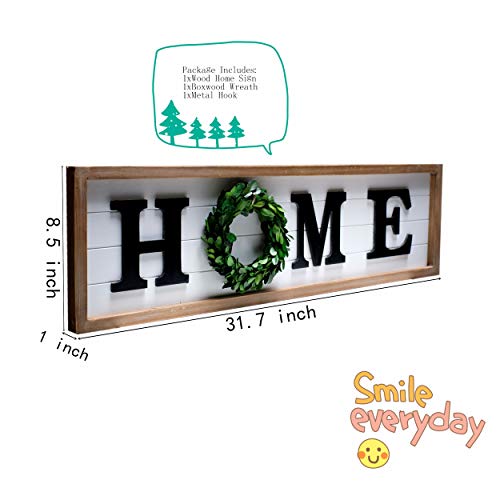 SIMPLY ANI Rustic Large Home Sign with Real Wreath for O|Framed Farmhouse Wood Wall Sign Plaque|Gallery Wall Hanging Decor, Rustic Farmhouse Home Decor|Shiplap Signs|Wooden Home Plaque|Fixer Upper