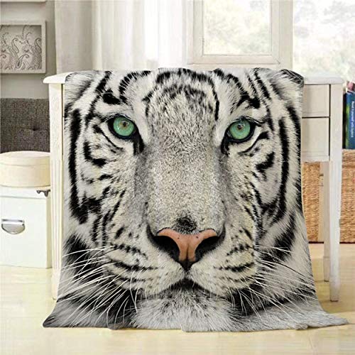 Mugod White Tiger Throw Blanket Close-Up Beautiful Portrait Tiger Decorative Soft Warm Cozy Flannel Plush Throws Blankets for Baby Toddler Dog Cat 30 X 40 Inch