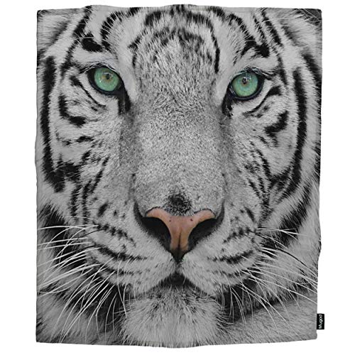 Mugod White Tiger Throw Blanket Close-Up Beautiful Portrait Tiger Decorative Soft Warm Cozy Flannel Plush Throws Blankets for Baby Toddler Dog Cat 30 X 40 Inch