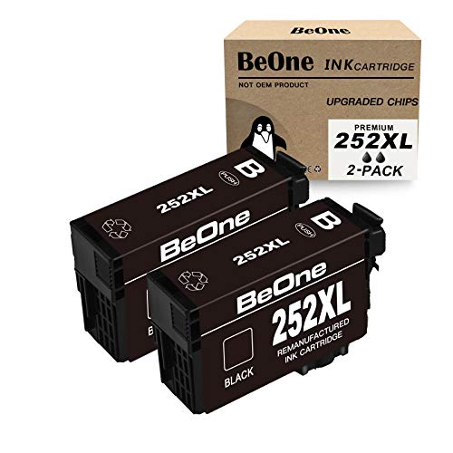 BeOne Remanufactured Ink Cartridges Replacement for Epson 252XL 252 XL T252 T252XL to Use with Workforce WF-3620 WF-3630 WF-3640 WF-7110 WF-7210 WF-7610 WF-7620 WF-7710 WF-7720 Printer (2 Black)