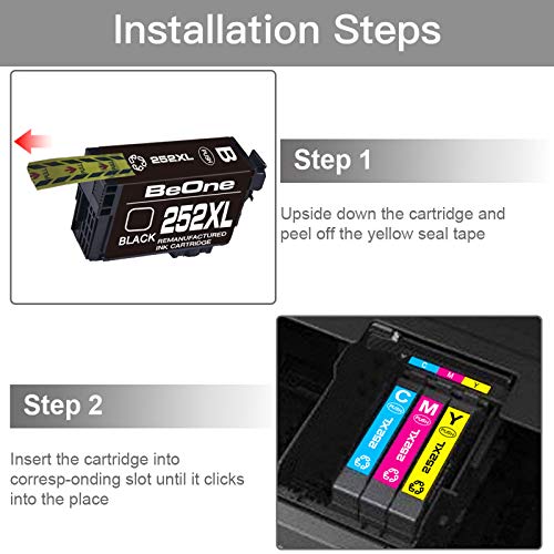 BeOne Remanufactured Ink Cartridges Replacement for Epson 252XL 252 XL T252 T252XL to Use with Workforce WF-3620 WF-3630 WF-3640 WF-7110 WF-7210 WF-7610 WF-7620 WF-7710 WF-7720 Printer (2 Black)