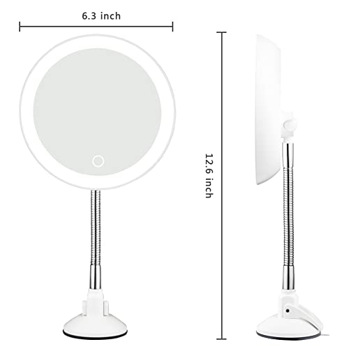 10X Magnifying Mirror with Light Makeup Mirror with Lights LED Lighted Makeup Mirror Vanity Mirror with Lights Flexible Gooseneck Mirror with Lights with Powerful Suction Cup