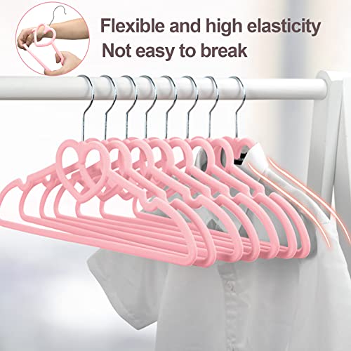 Velvet Hangers Pack of 20, Non Slip Standard Clothing Adult Heart-Shaped Clothes Hanger, Notches 360 Degree Swivel Hook Felt Hangers, for Heavy Coats, Jackets, Office Suits,Undergarments,Pink