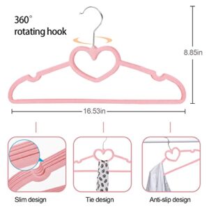 Velvet Hangers Pack of 20, Non Slip Standard Clothing Adult Heart-Shaped Clothes Hanger, Notches 360 Degree Swivel Hook Felt Hangers, for Heavy Coats, Jackets, Office Suits,Undergarments,Pink