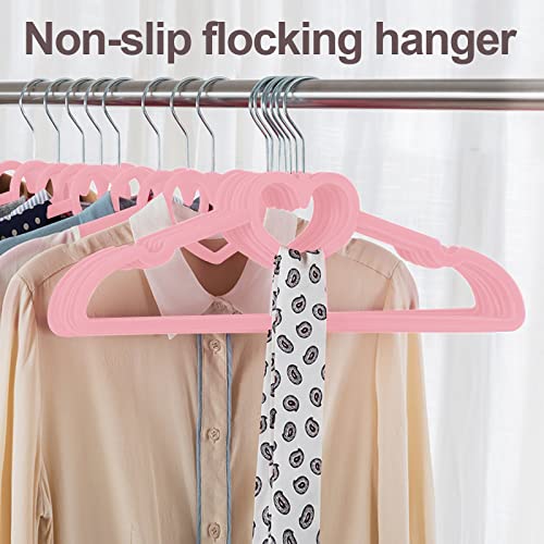 Velvet Hangers Pack of 20, Non Slip Standard Clothing Adult Heart-Shaped Clothes Hanger, Notches 360 Degree Swivel Hook Felt Hangers, for Heavy Coats, Jackets, Office Suits,Undergarments,Pink