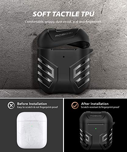 MOBOSI Military AirPods Case Cover Designed for AirPods 2 & 1, Full-Body Protective Vanguard Armor Series AirPod Case with Keychain for AirPods Wireless Charging Case, Black [Front LED Visible]