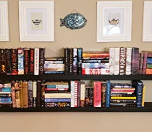 Joel's Antiques Floating Wall Shelf, Wood Decor & Long Shelf for Fireplace Mantel, Bookshelf, Bedroom, & Farmhouse - Wall-Mounted Rustic Stand, Wooden Hanging Display - Black, 72" x 10" x 2"