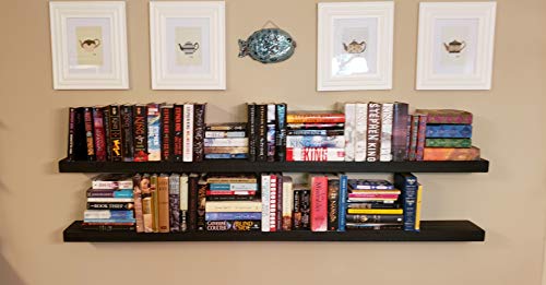 Joel's Antiques Floating Wall Shelf, Wood Decor & Long Shelf for Fireplace Mantel, Bookshelf, Bedroom, & Farmhouse - Wall-Mounted Rustic Stand, Wooden Hanging Display - Black, 72" x 10" x 2"