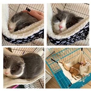 2 Pack Small Animal Hammock Soft Fleece Sleeping Bed for Mice Rat Chinchilla Guinea Pig Ferret Kitten Cat Rabbit (M: 13.76x13.76inch, Black White Dot)