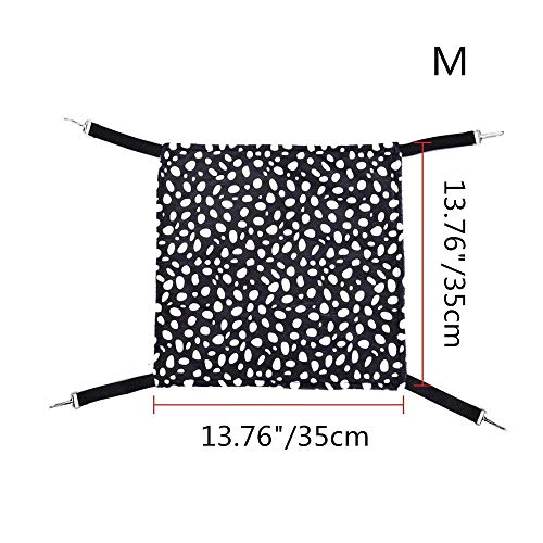 2 Pack Small Animal Hammock Soft Fleece Sleeping Bed for Mice Rat Chinchilla Guinea Pig Ferret Kitten Cat Rabbit (M: 13.76x13.76inch, Black White Dot)