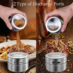 Beeyoka Upgrade Magnetic Spice Jars 12pcs with Wall Mounted,Stainless Steel Spice Tins with Lid and Small Holes for Sprinkle Rust Free Easy to Clean Includes 94 Labeling Stickers