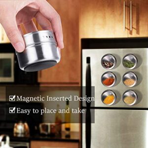 Beeyoka Upgrade Magnetic Spice Jars 12pcs with Wall Mounted,Stainless Steel Spice Tins with Lid and Small Holes for Sprinkle Rust Free Easy to Clean Includes 94 Labeling Stickers