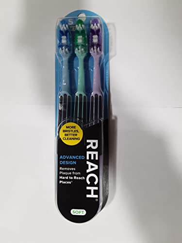 Reach Advanced Design Full Head Soft Toothbrush, Assorted Colors, 3 Count (Pack of 4) 12 Toothbrushes total