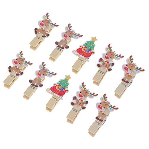 Healifty Christmas Decor Nativity Decor 10Pcs Christmas Wooden Clothespins Cartoon Elk Photo Clips DIY Craft Photo Paper Peg for Christmas Party Favors Thumb Tacks Decorative Wood Decor